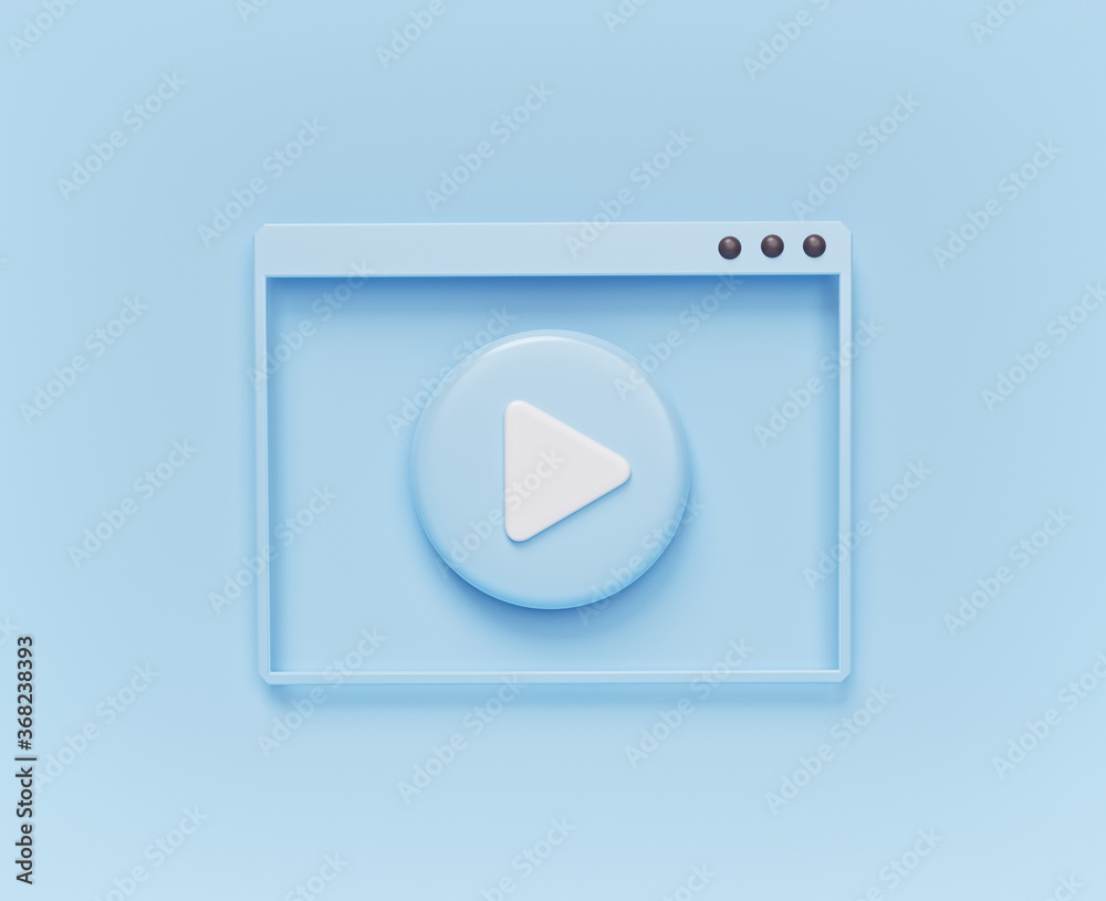 minimal video player window with play button on pastel blue background ...