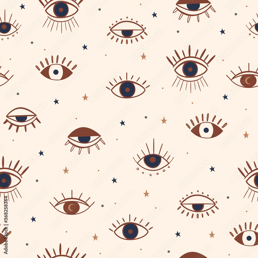 Hand Drawn Eyes Mystical Seamless Pattern. Evil Eye Symbol Art Stock ...