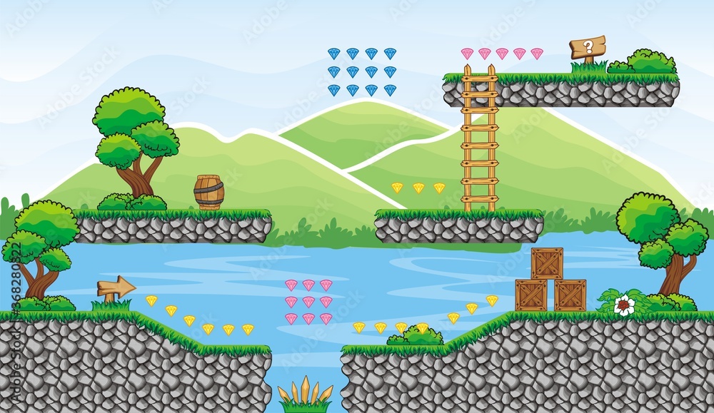 set of game assets, icon, element, tileable seamless tileset, Useful ...