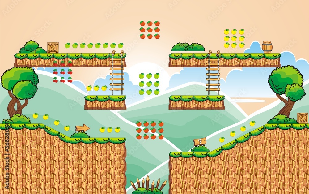 set of game assets, icon, element, tileable seamless tileset, Useful ...