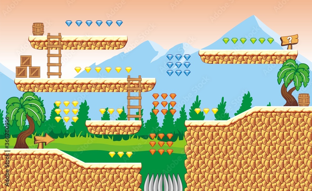 set of game assets, icon, element, tileable seamless tileset, Useful ...