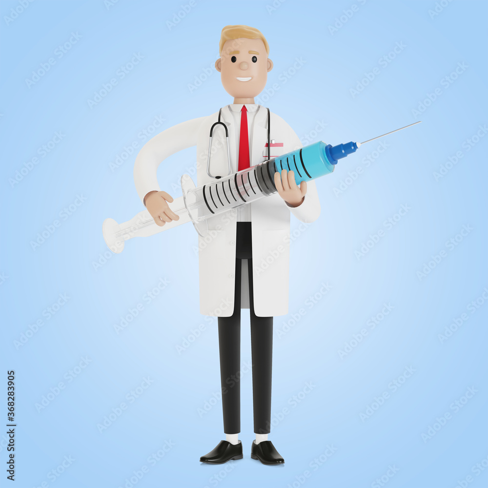 Syringe in the hands of a doctor. Ambulance. Flu shot. Health care ...