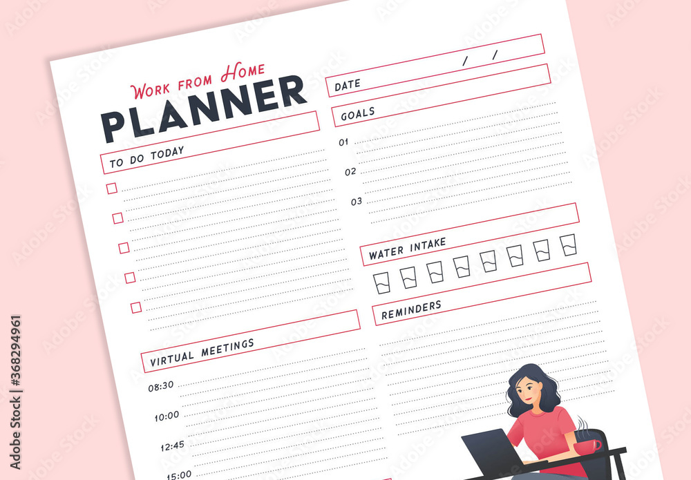 Work from Home Planner Layout Stock Template | Adobe Stock