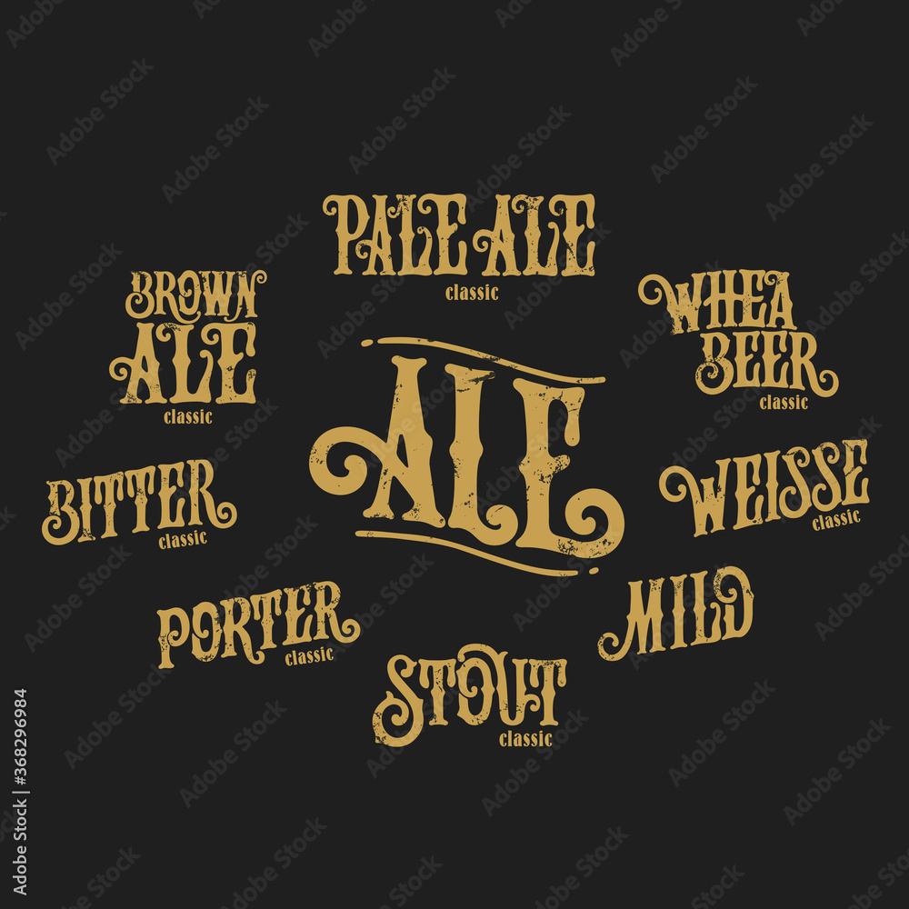Vector illustration. Set Types of Ale. Ale - a type of beer that is ...