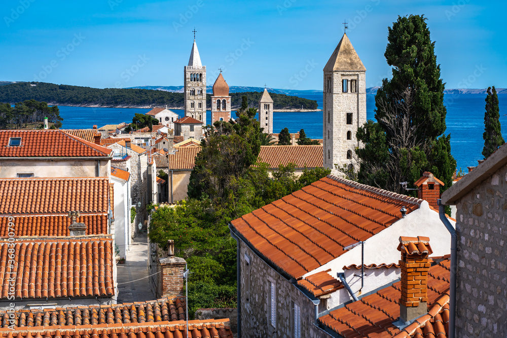 Beautiful panorama of Rab city on the Island Rab in Croatia. Rab ...