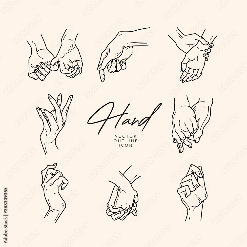 Collection of fine, hand drawn style logos and icons of hands. Fashion ...