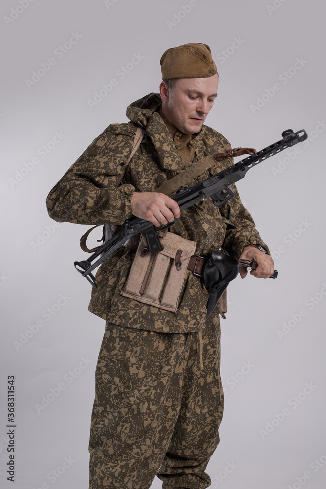 Male actor in the uniform of an officer of the reconnaissance forces of ...