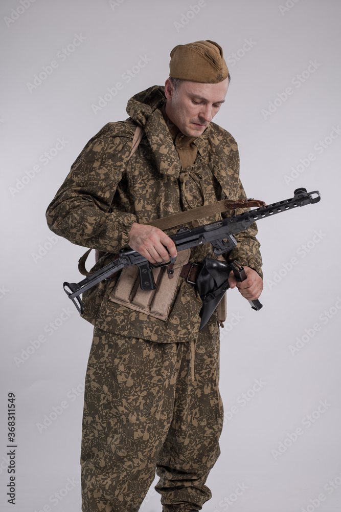 Male actor in the uniform of an officer of the reconnaissance forces of ...