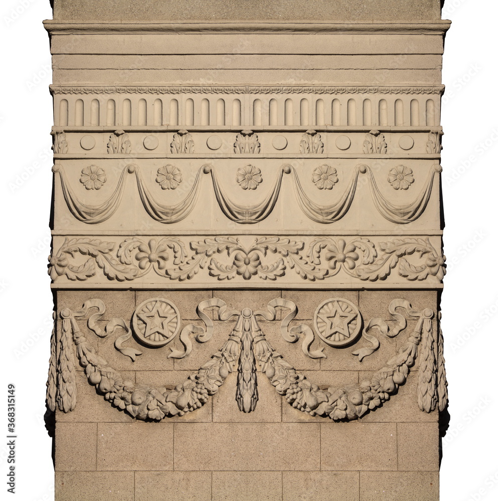 Elements of architectural decorations of buildings, columns and tops ...