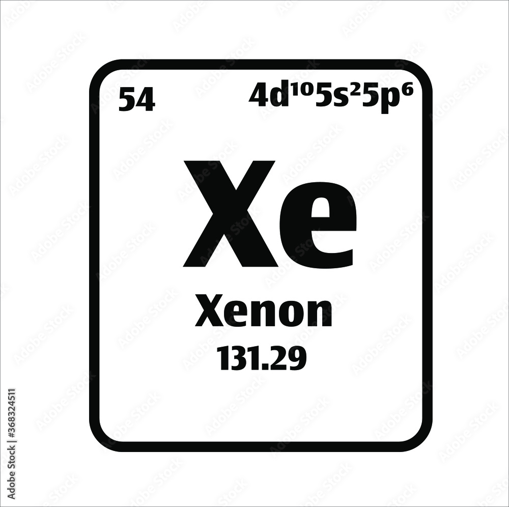 xenon (Xe) button on black and white background on the periodic table ...