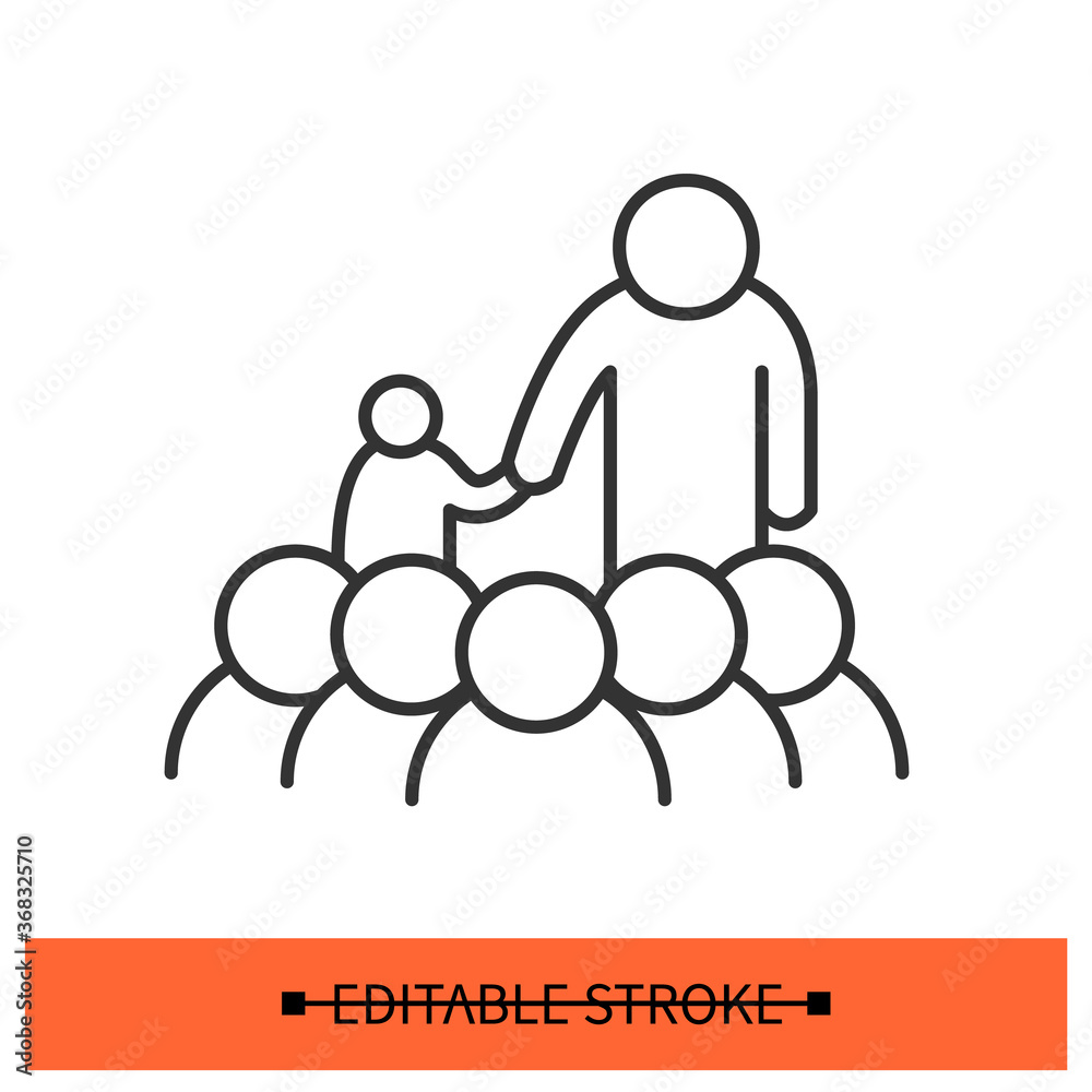 Child rights icon. Man with child and group of people linear pictogram ...