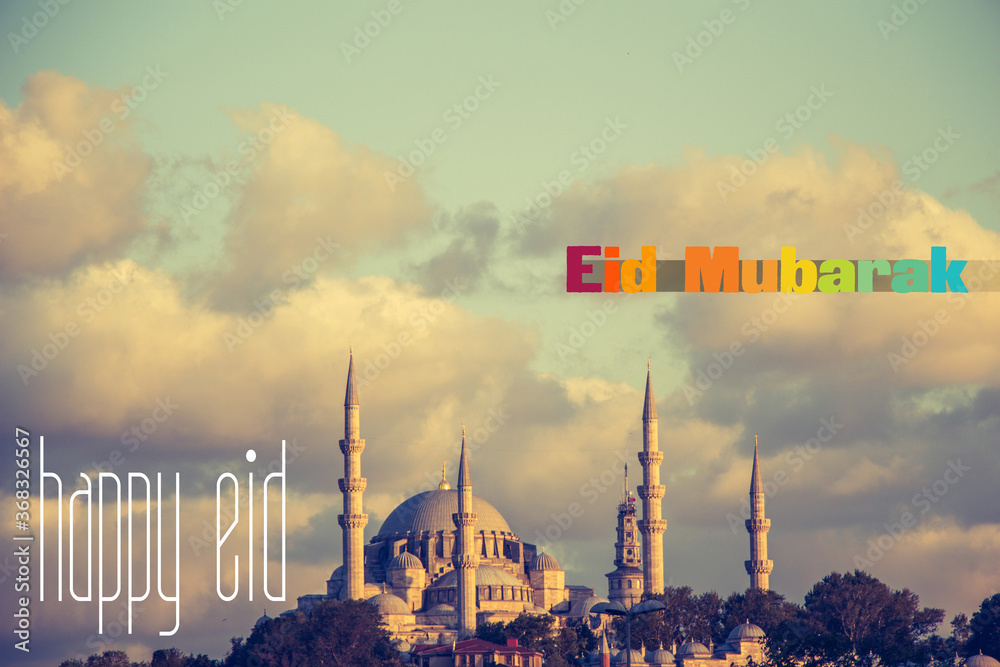 Happy Eid al-Adha. Eid Mubarak greeting, Celebration of Muslim holiday ...