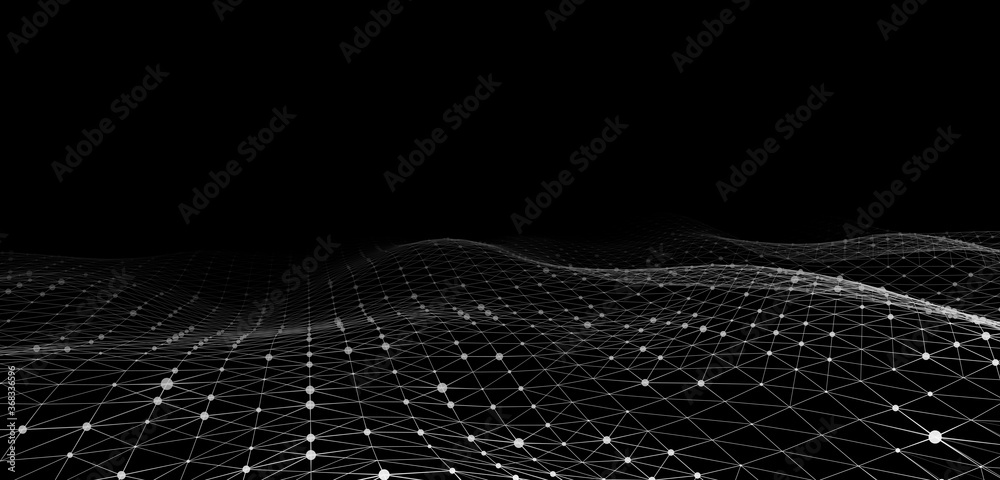 Network connection structure.Low poly shape with connecting dots and lines on dark background ...