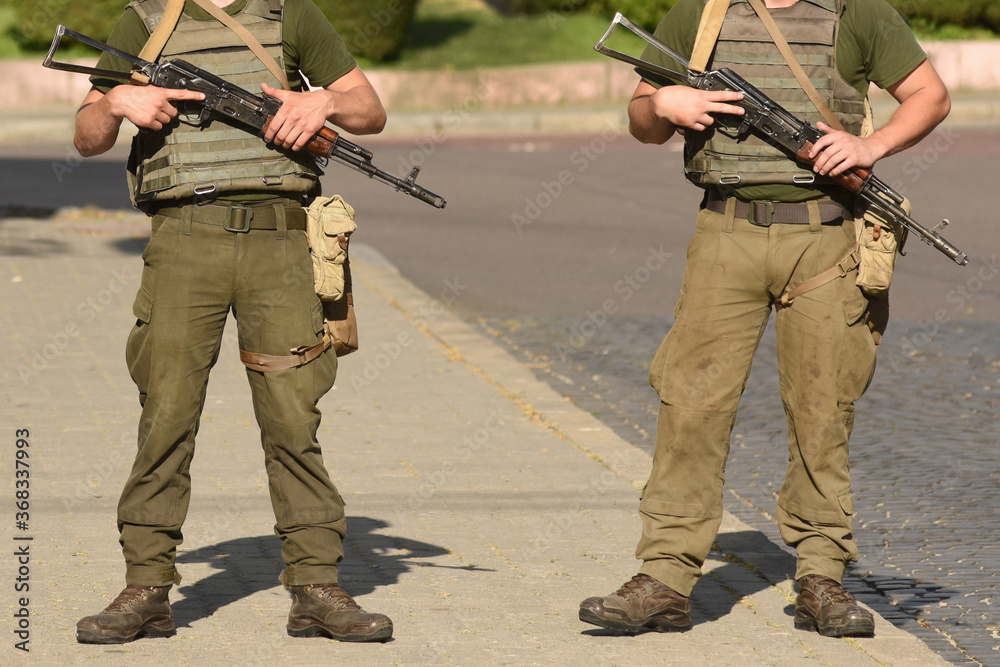 Soldier Military with weapon. Armed forces, troops, army. Soldier with ...