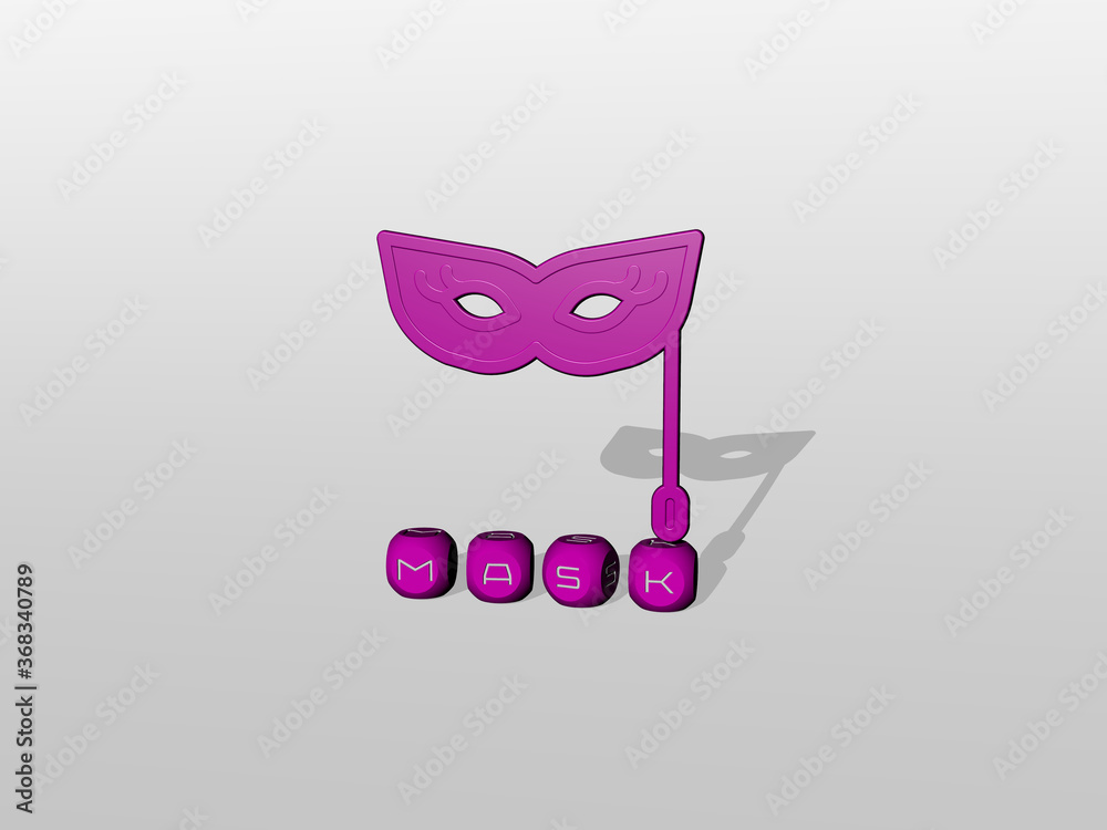 3D representation of MASK with icon on the wall and text arranged by ...