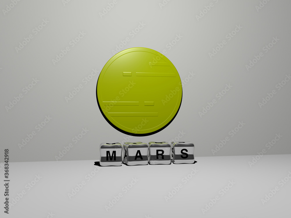 3D graphical image of MARS vertically along with text built by metallic ...