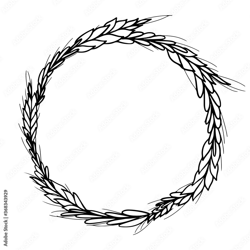 Cute kawaii trend frame circle grain wheat isolated on white background ...