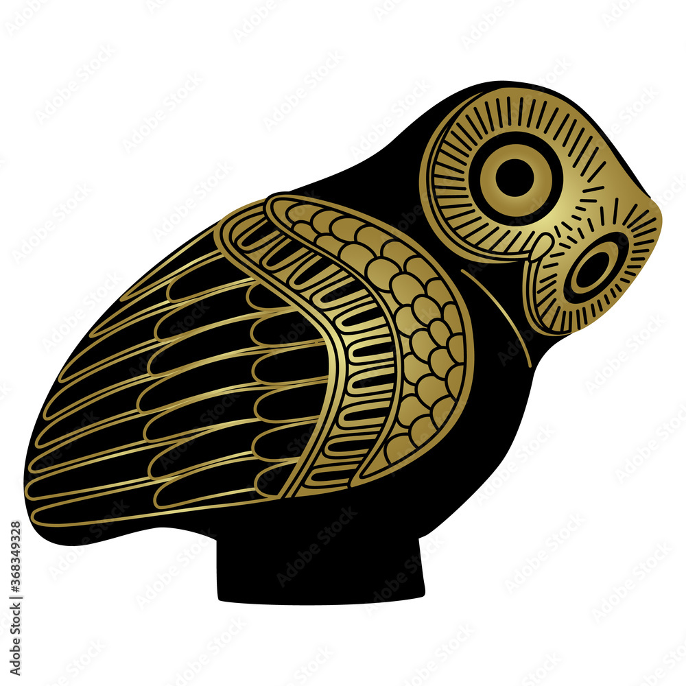 Stylized owl. Ancient Greek art. Black and gold ornament. Stock Vector ...