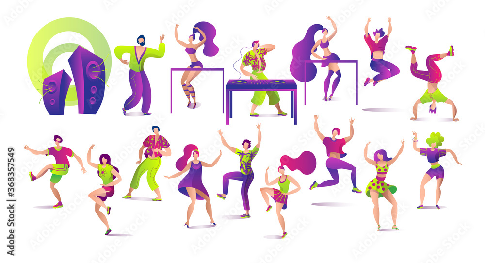 Set of dancing people isolated on white vector illustrations. Young ...