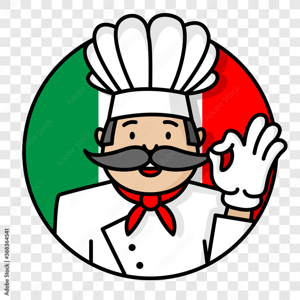 Italian chef cook with italy flag logo isolated on transparent ...