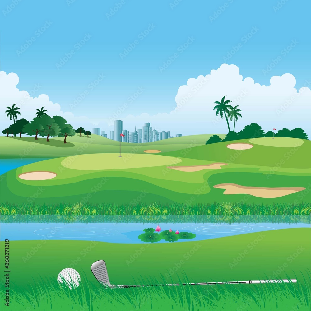 Golf course on the landscape Stock Vector | Adobe Stock
