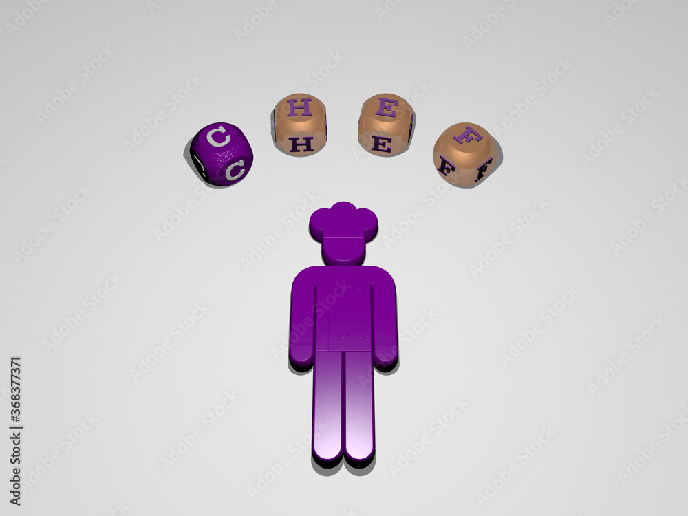 3D representation of chef with icon on the wall and text arranged by ...