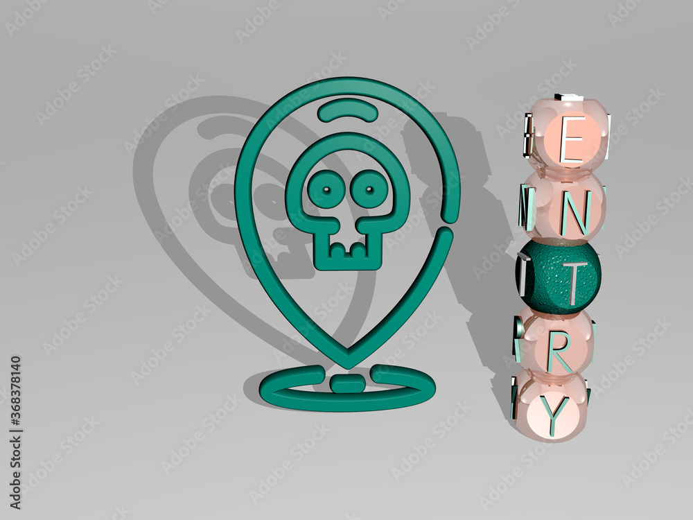 3D representation of ENTRY with icon on the wall and text arranged by ...