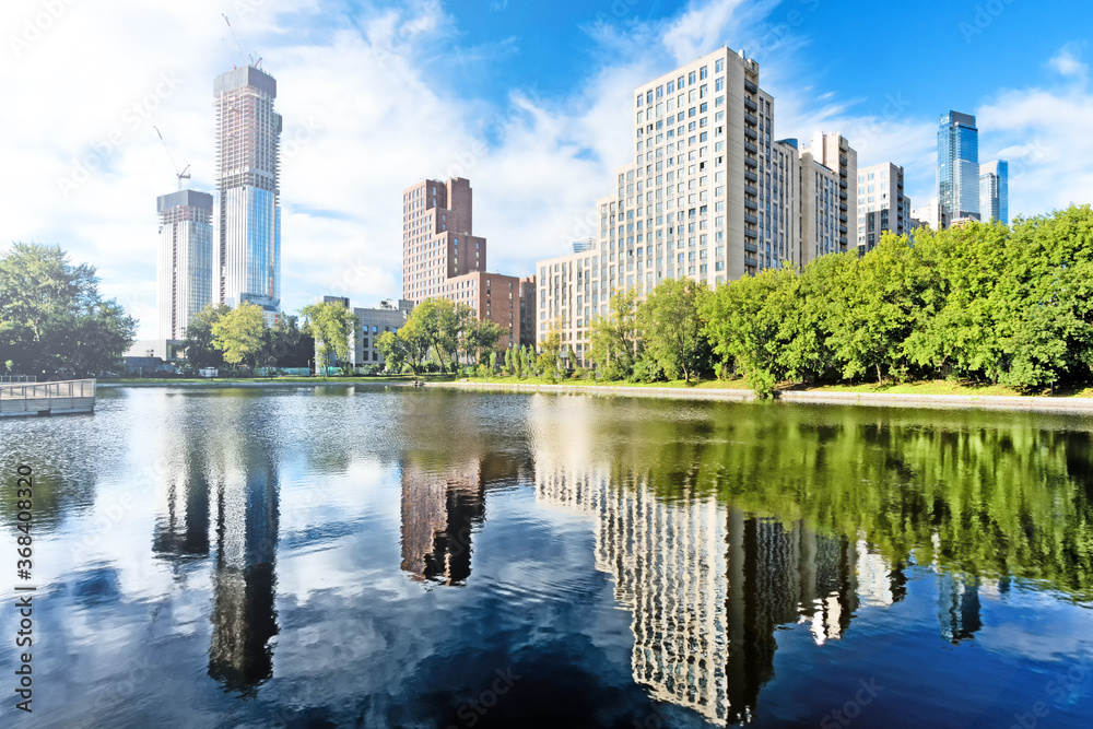 downtown moscow city russia panorama landmark against blue sky ...