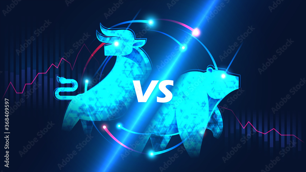 Concept art of Bullish and Bearish Stock Market in futuristic idea ...
