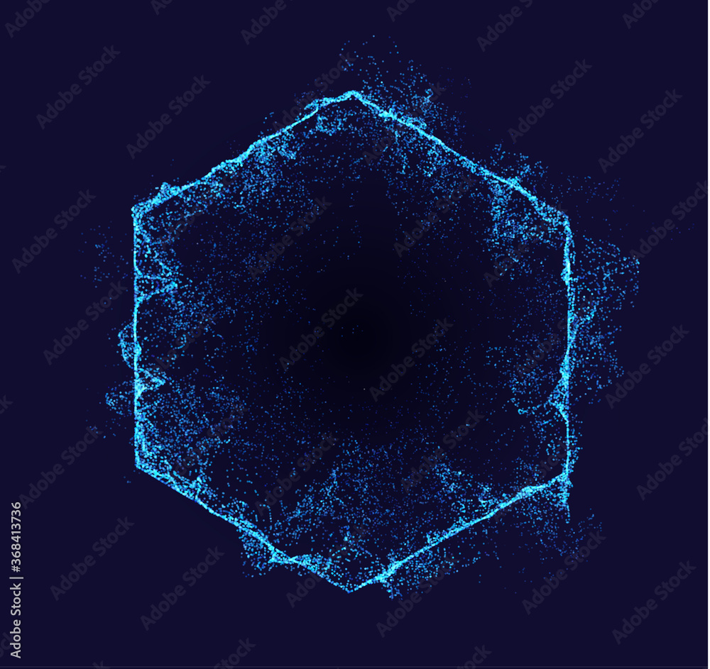 Hexagon vector border. Neon particle flow. Smoked shape. Technology ...