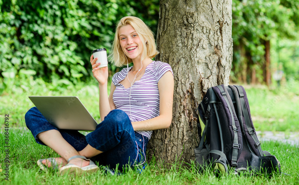 Work in summer park. Nature is essential to wellbeing and ability to be ...