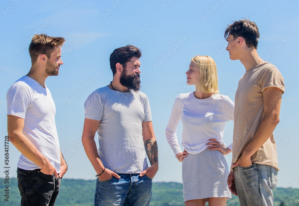 Men woman communicating sky background. Social interaction. Human ...