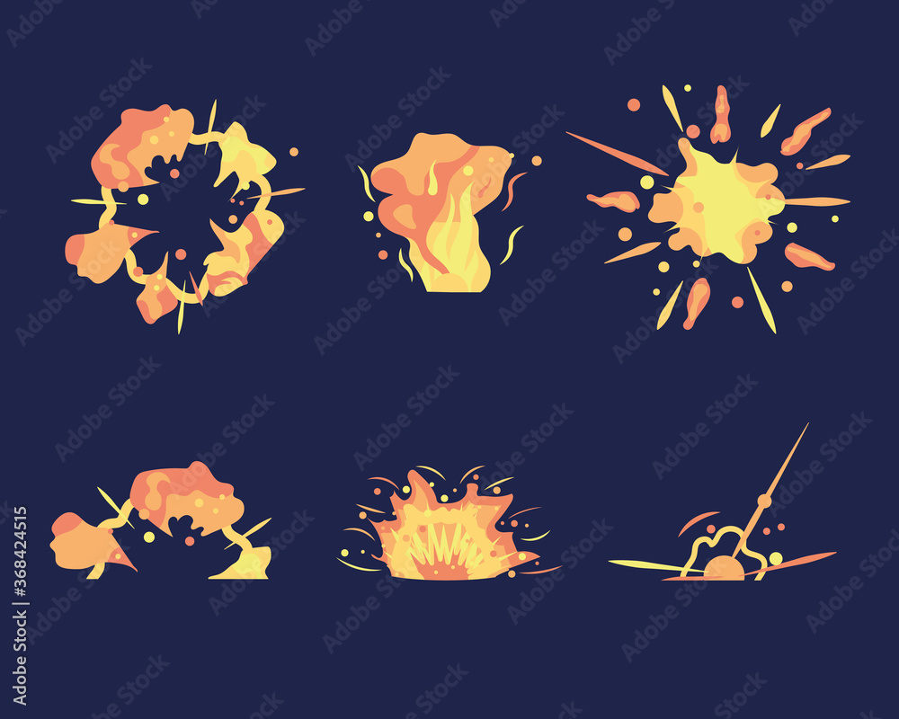 Cartoon explosion. Exploding bomb, atomic explode effect and comic ...
