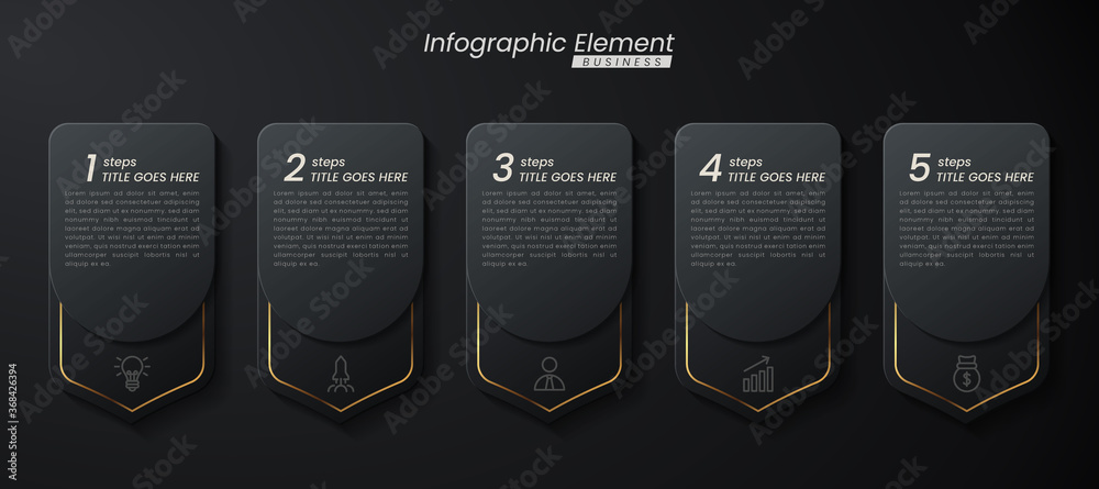 Dark gold elegant infographic 3d vector template with a steps for ...
