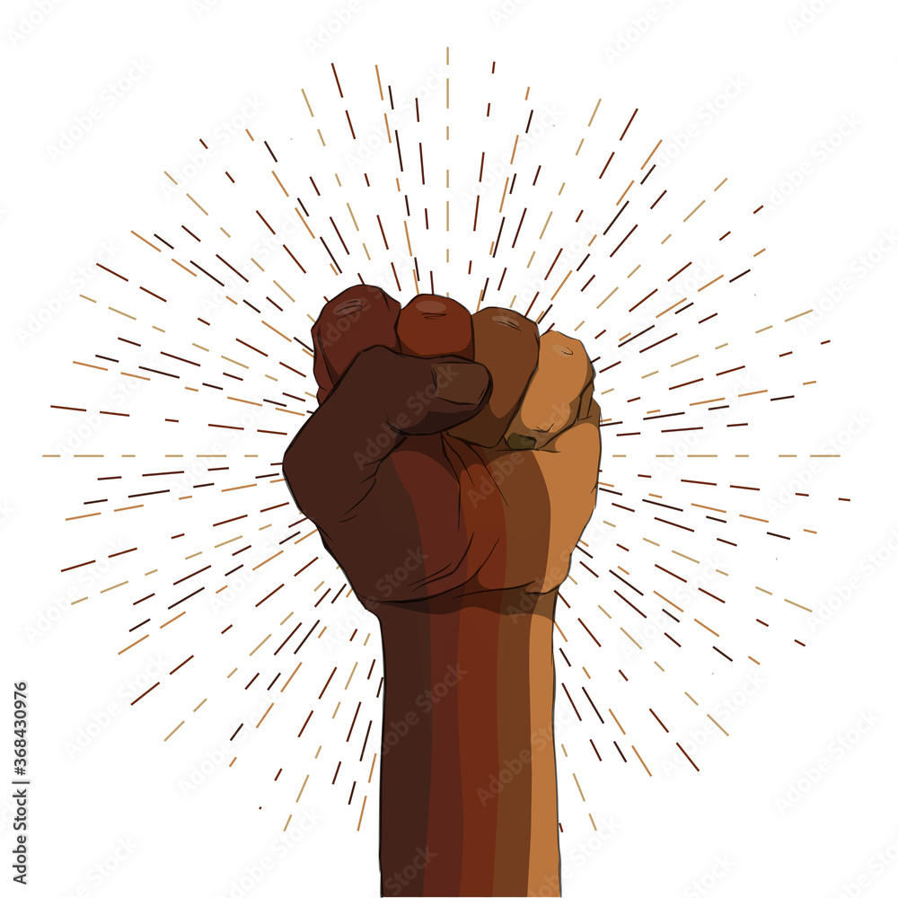 Raised fist in different skin colors on a white background. Black lives ...