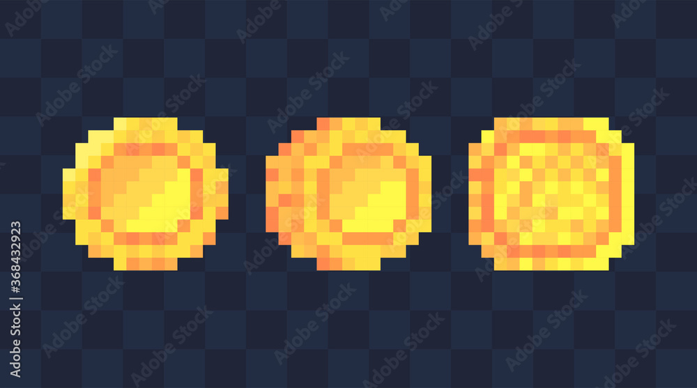 Pixel art gold coin. Retro game style. Vector illustration. Stock ...