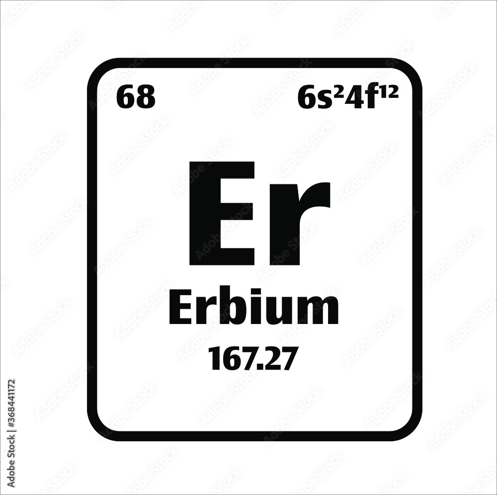 Erbium (Er) button on black and white background on the periodic table ...