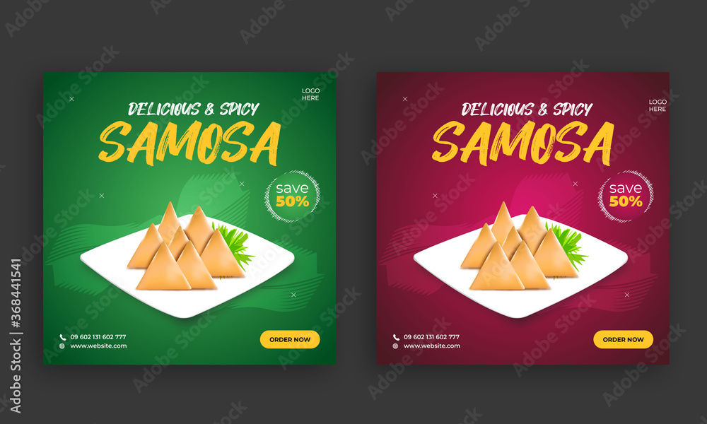Samosa food social media template design Stock Vector | Adobe Stock