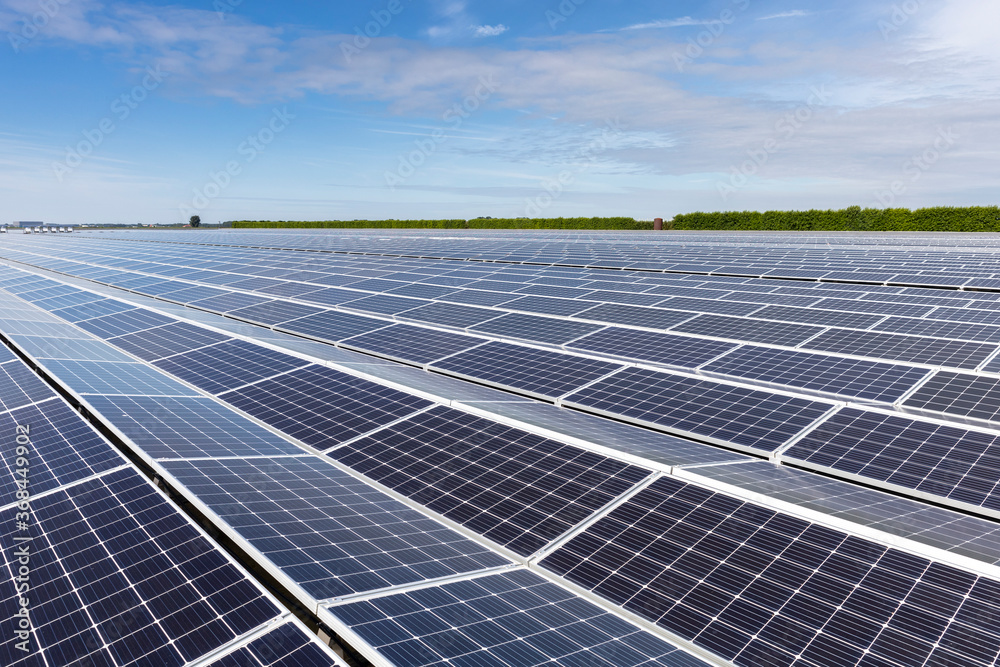 Solar photovoltaic modules installed in a power generation plant Stock ...