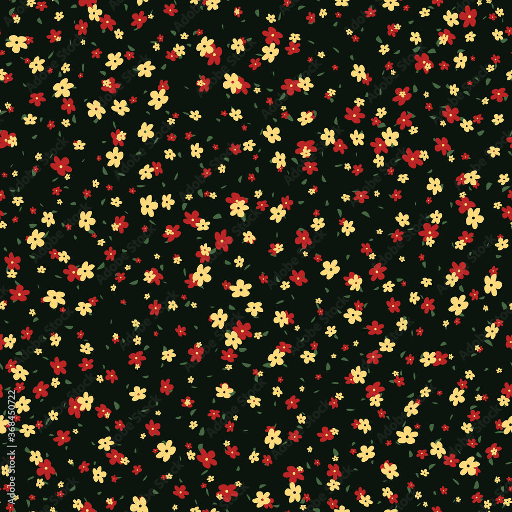 Vector seamless pattern with small pretty red and yellow flowers on ...