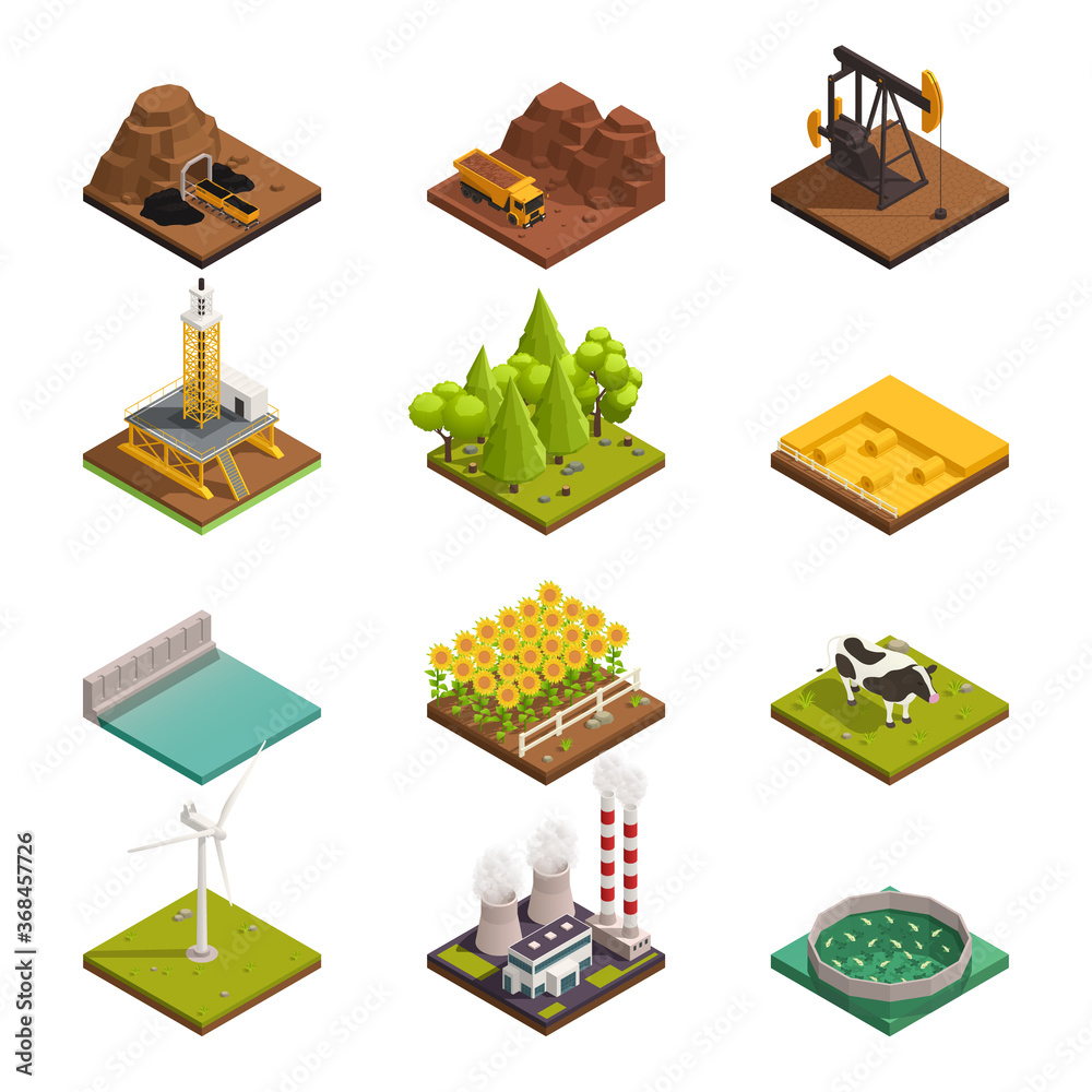Natural Resources Isometric Icons Stock Vector | Adobe Stock