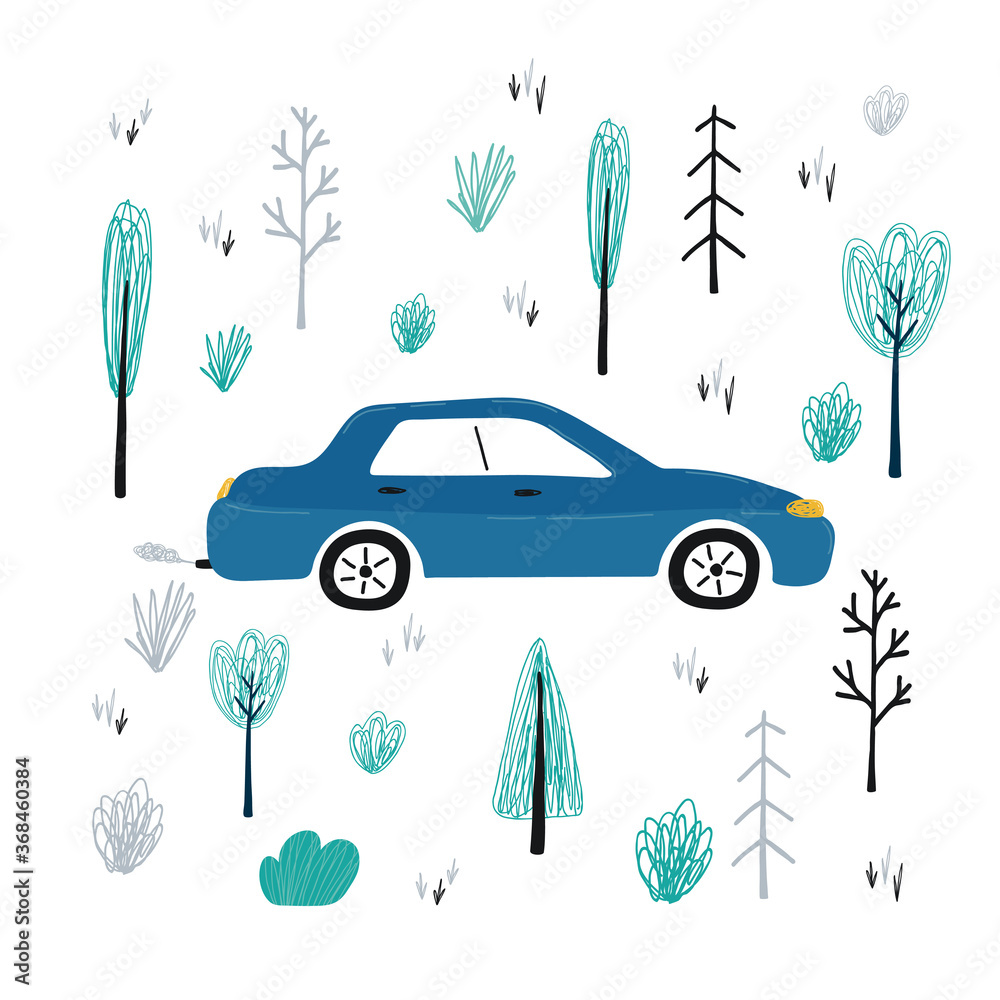 Children's posters with car in cartoon style. Cute illustrations for ...