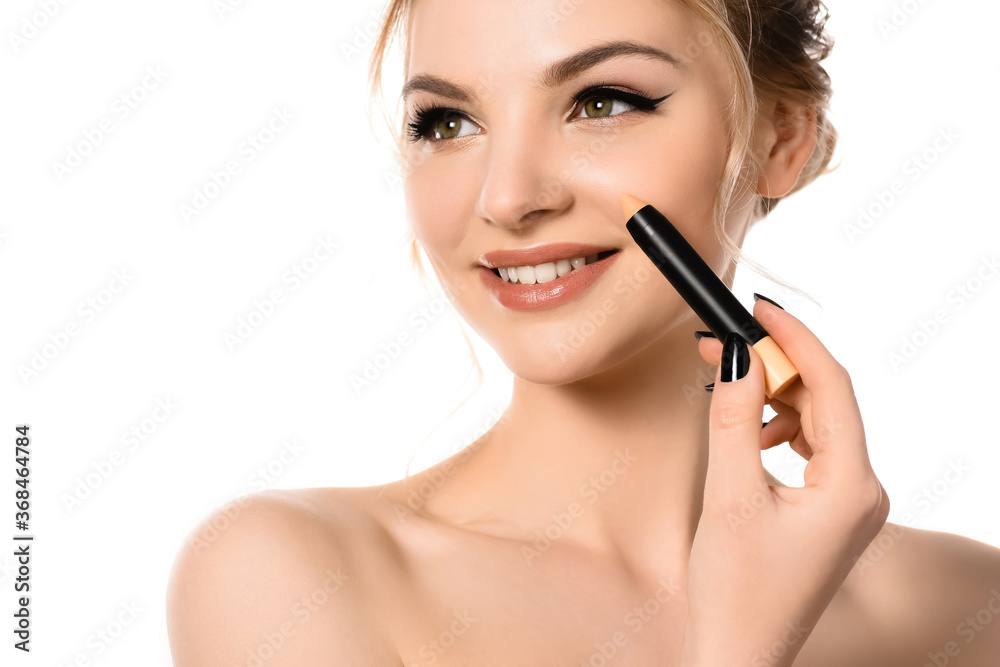 Smiling Naked Beautiful Blonde Woman With Makeup And Black Nails