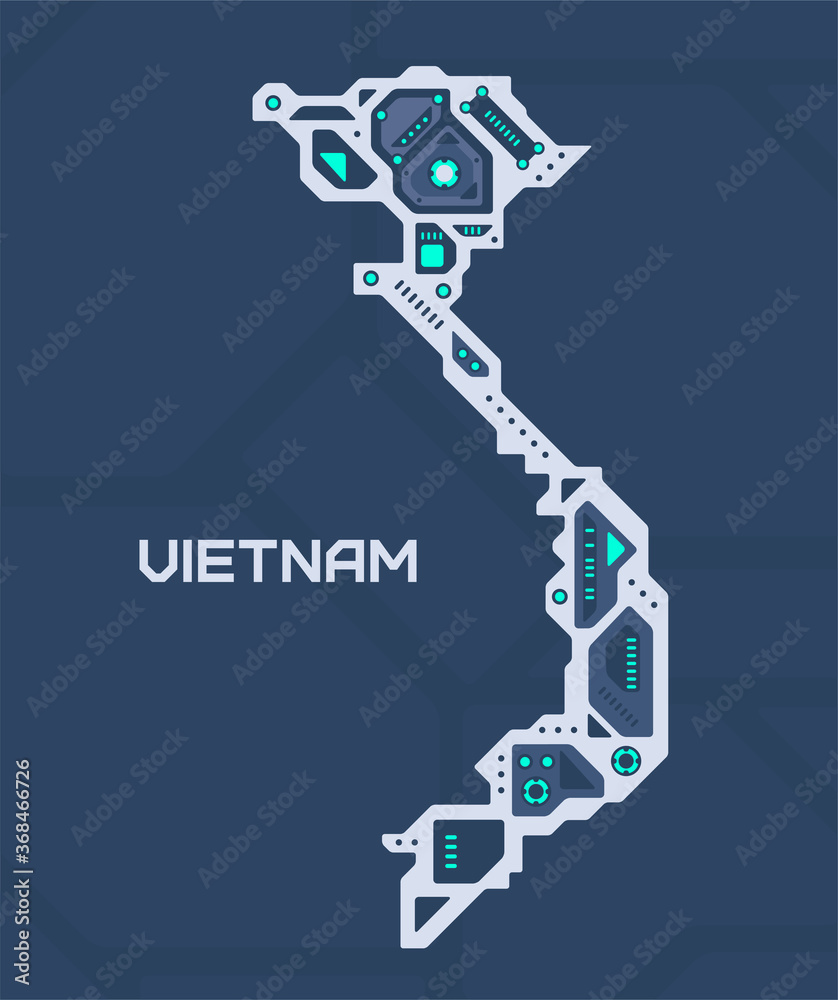 Abstract futuristic map of Vietnam. Mechanical circuit of the country ...