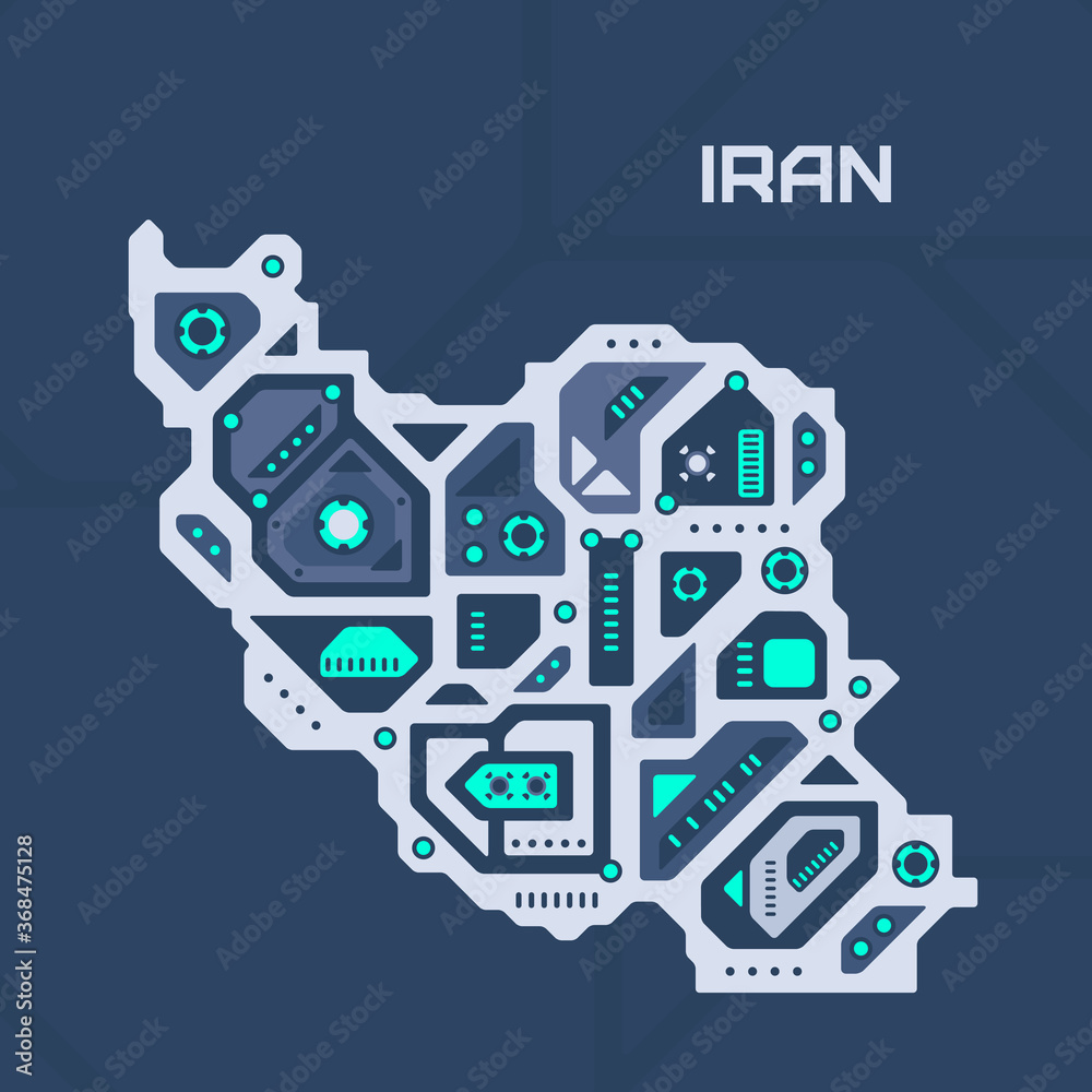 Abstract futuristic map of Iran. Mechanical circuit of the country ...