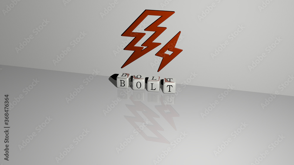 3D illustration of bolt graphics and text made by metallic dice letters ...