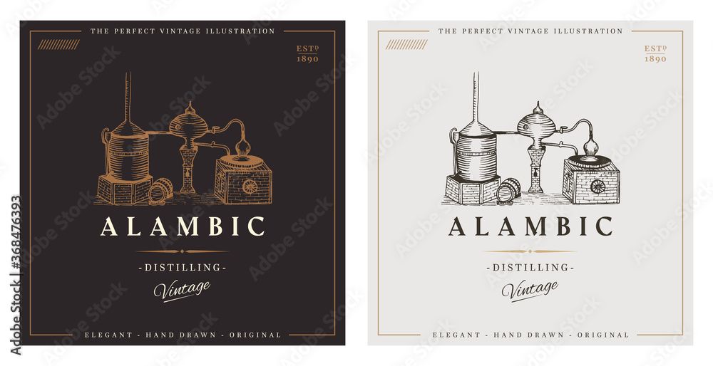 Vintage hand drawn copper pot still distillery logo Stock Vector ...