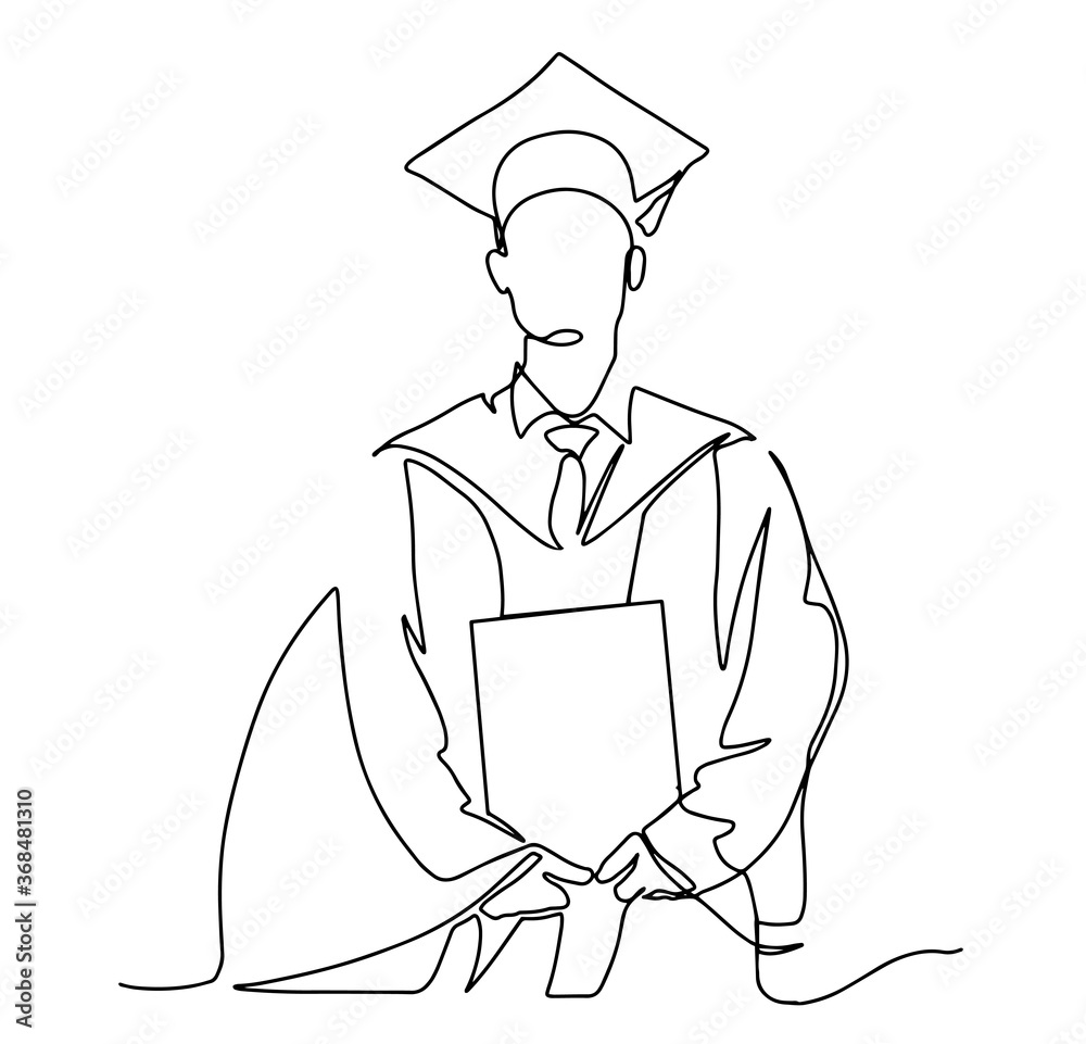 Continuous line art or One Line Drawing of graduation students card ...