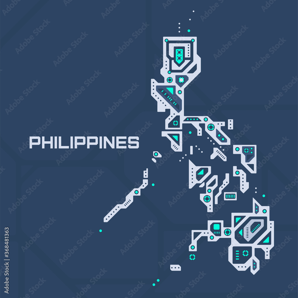 Abstract futuristic map of Philippines. Mechanical circuit of the ...