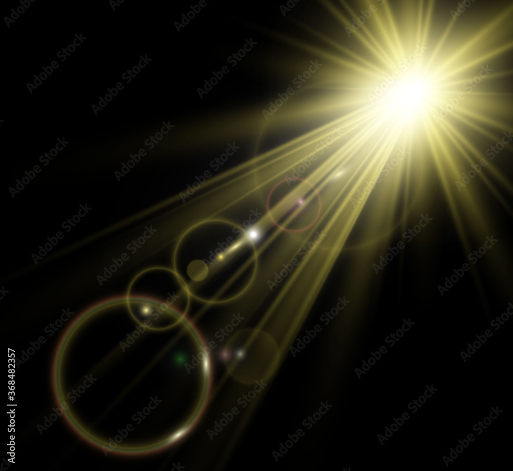 Special lens flash, light effect. The flash flashes rays and ...